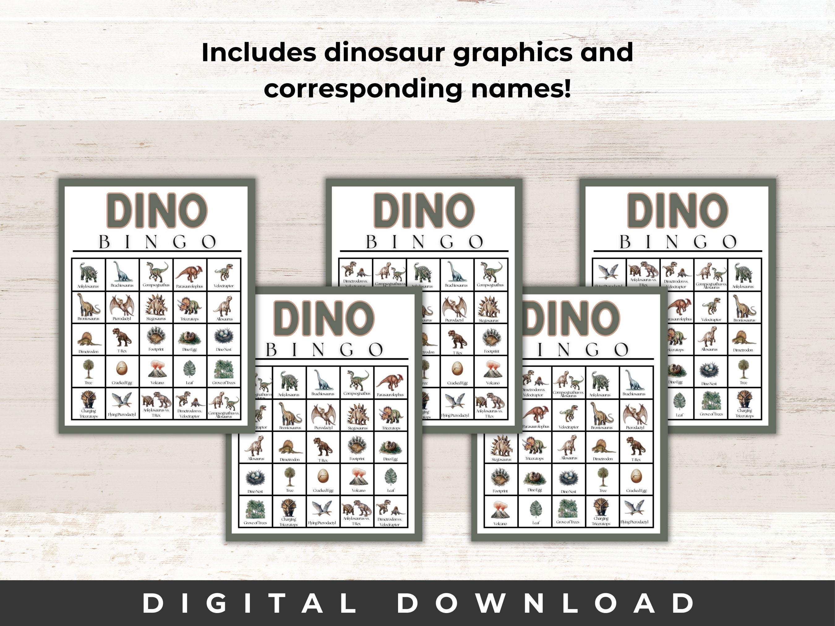 Dinosaur Bingo Game | 25 Unique Cards, Dino Birthday (PDF) - Etsy