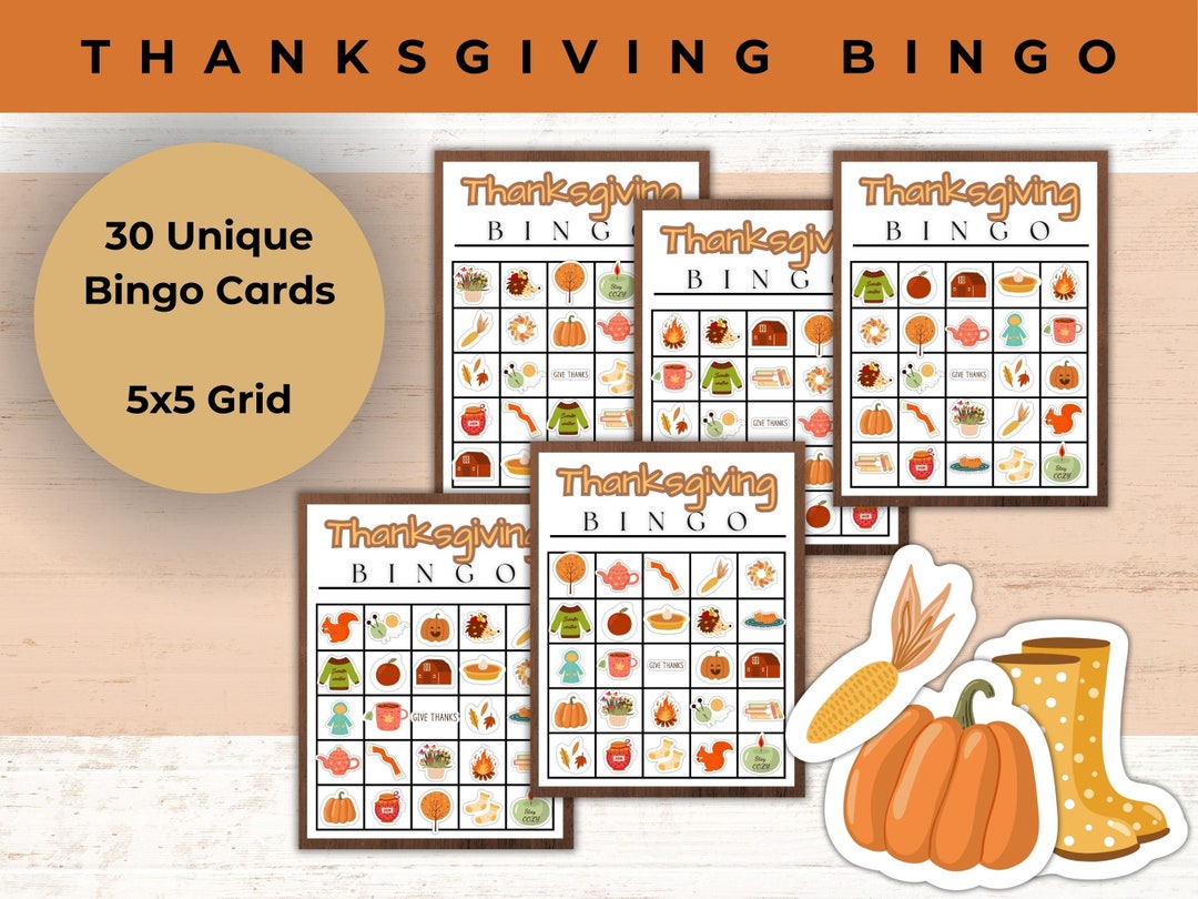 Thanksgiving Bingo | 30 Unique Bingo Cards | PDF JPG PNG | Thanksgiving ...