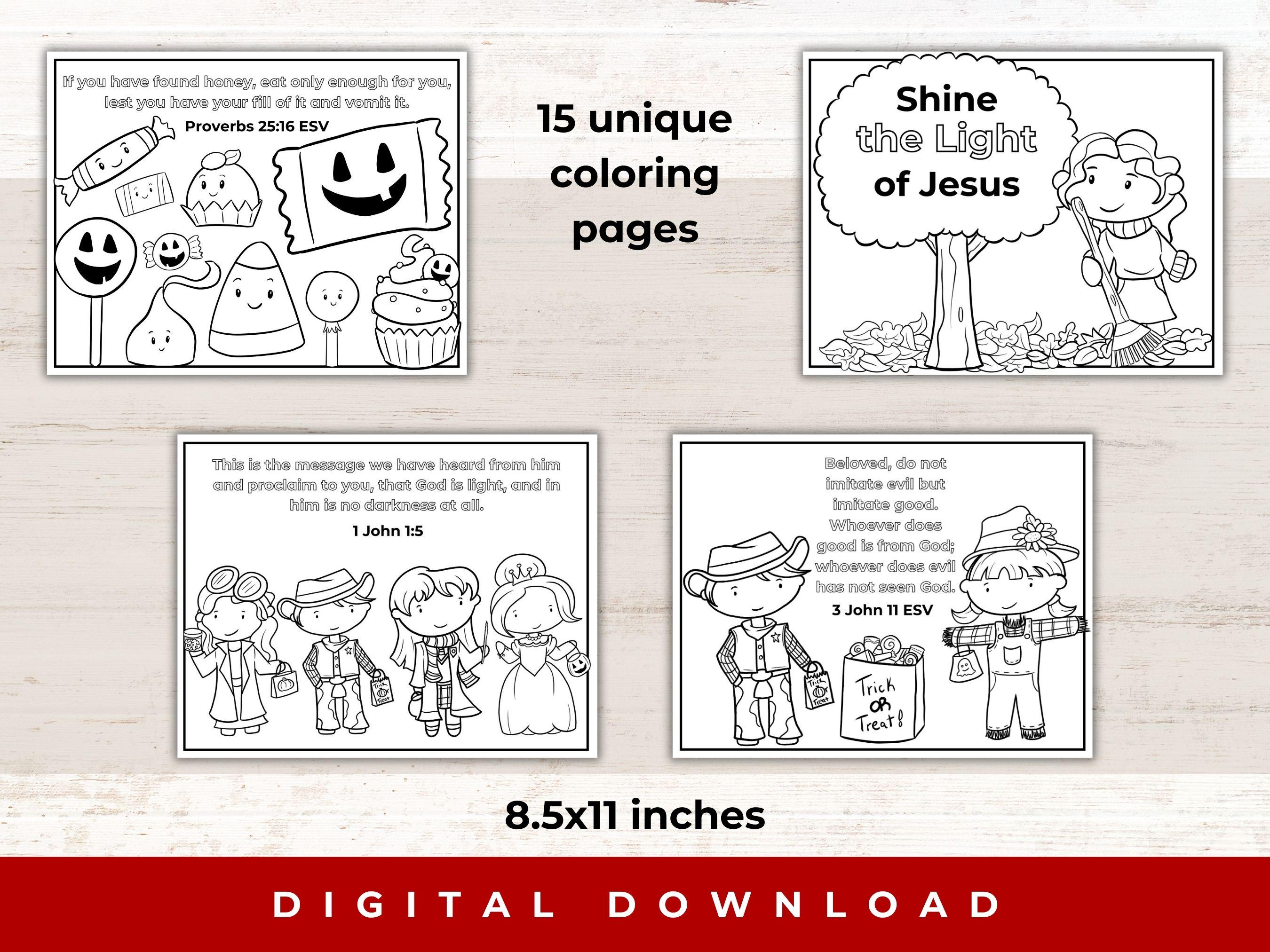 Christian Halloween Coloring Pages: Bible Verse Fall Printables (PDF ...