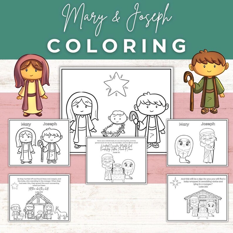 Mary and Joseph Nativity Coloring Pages: Sunday School Christmas (PDF ...