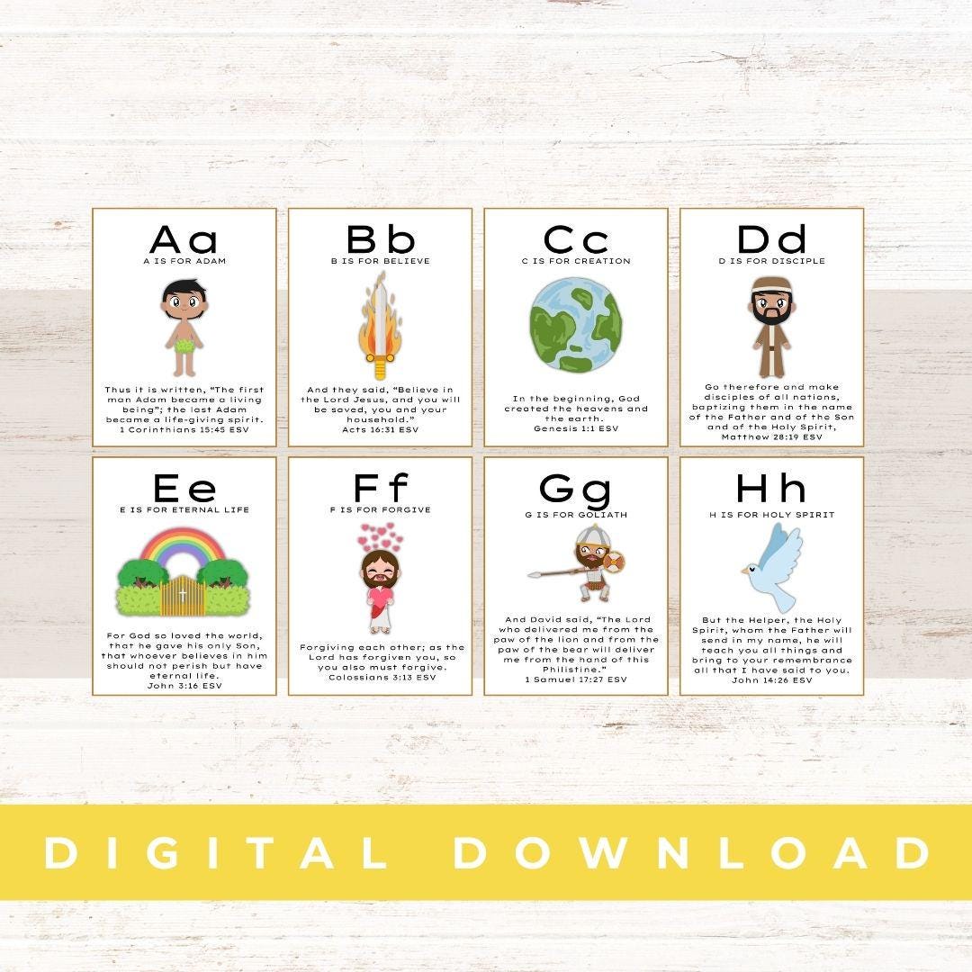 ABC Bible Scripture Flash Cards: Kids Coloring Pages (PDF) - Etsy