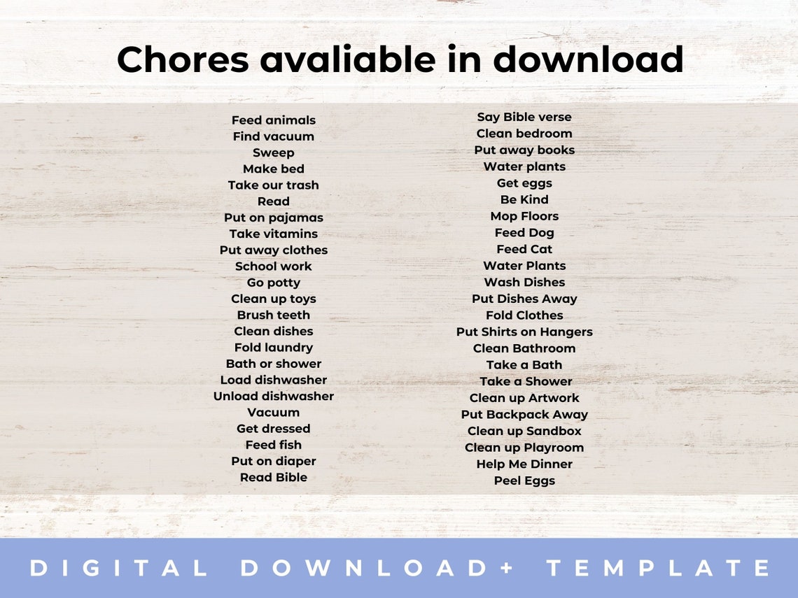 Chore Chart for Children Chore Chart Responsibilities Chart Kids Daily ...