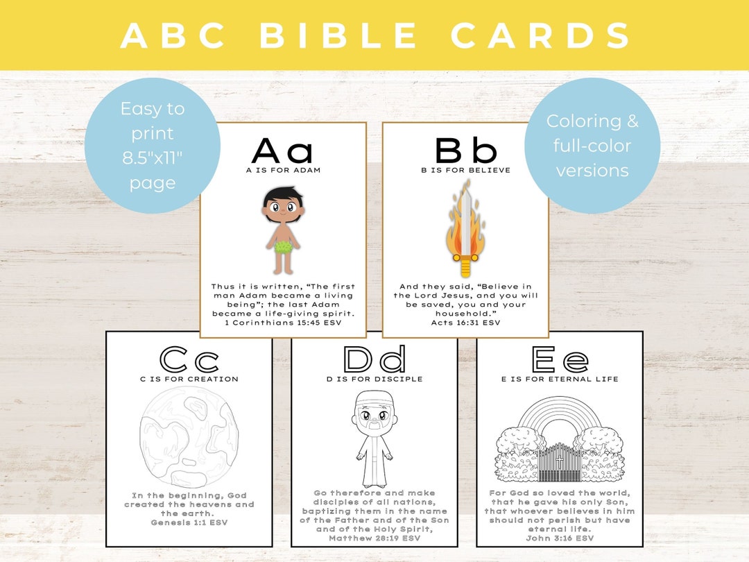 ABC Bible Scripture Flash Cards: Kids Coloring Pages (PDF) - Etsy UK