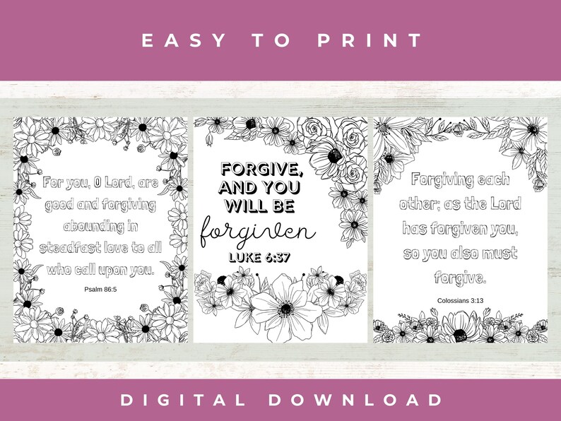 Forgiveness Bible Verse Coloring Pages: Adult Scripture (PDF) - Etsy