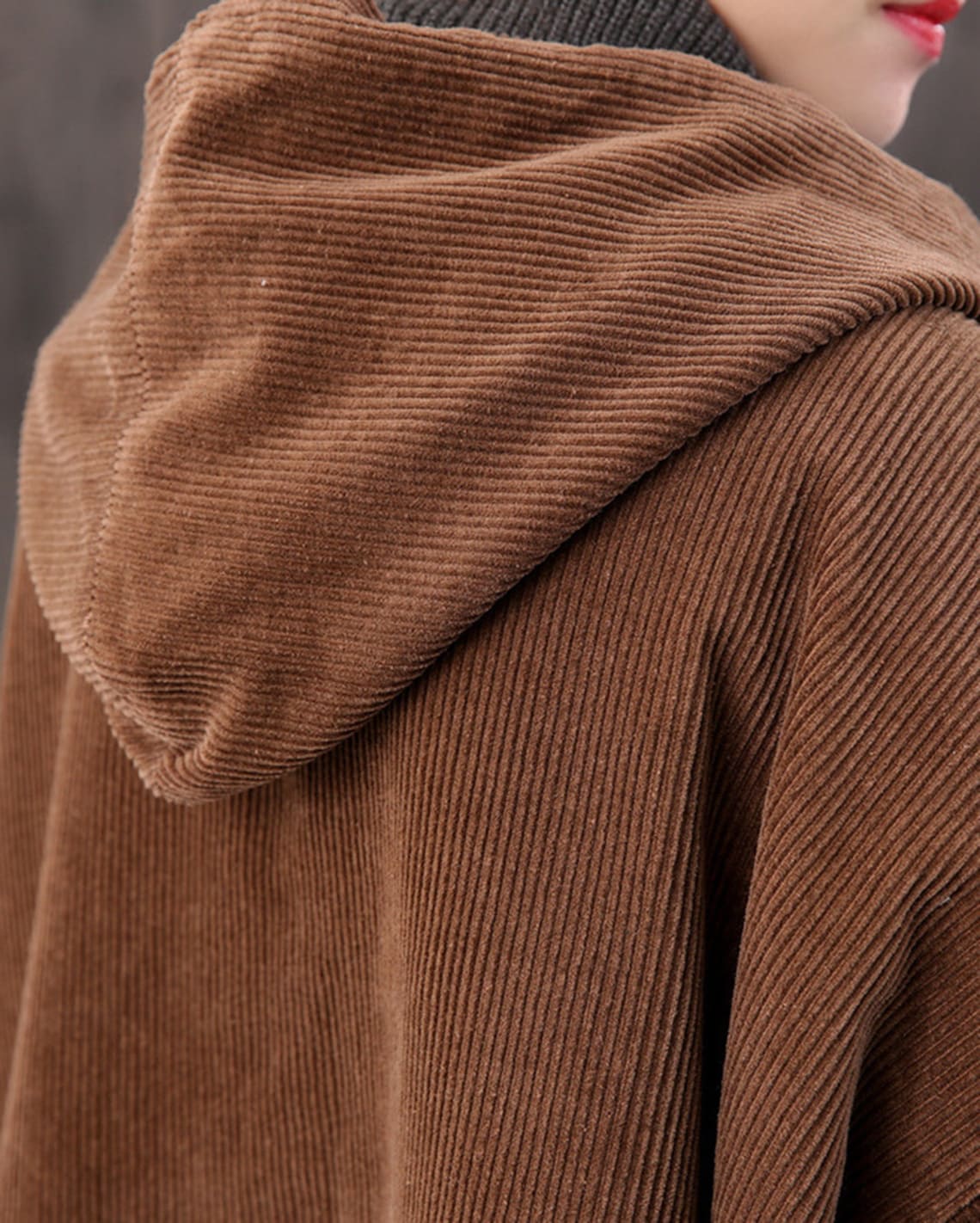 Winter Long Retro Corduroy Hooded Casual Coat Brown Handmade | Etsy
