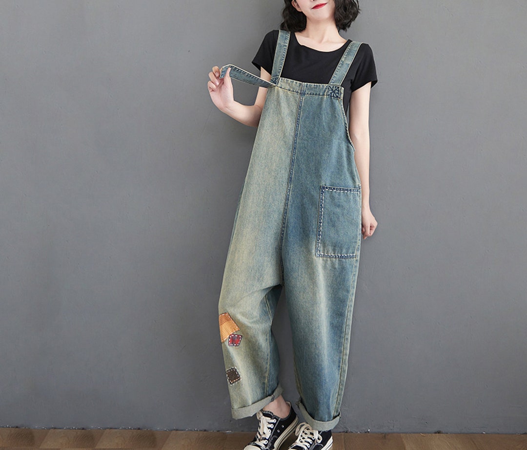 Blue Retro Casual Denim Overalls for Women Summer Loose Denim - Etsy