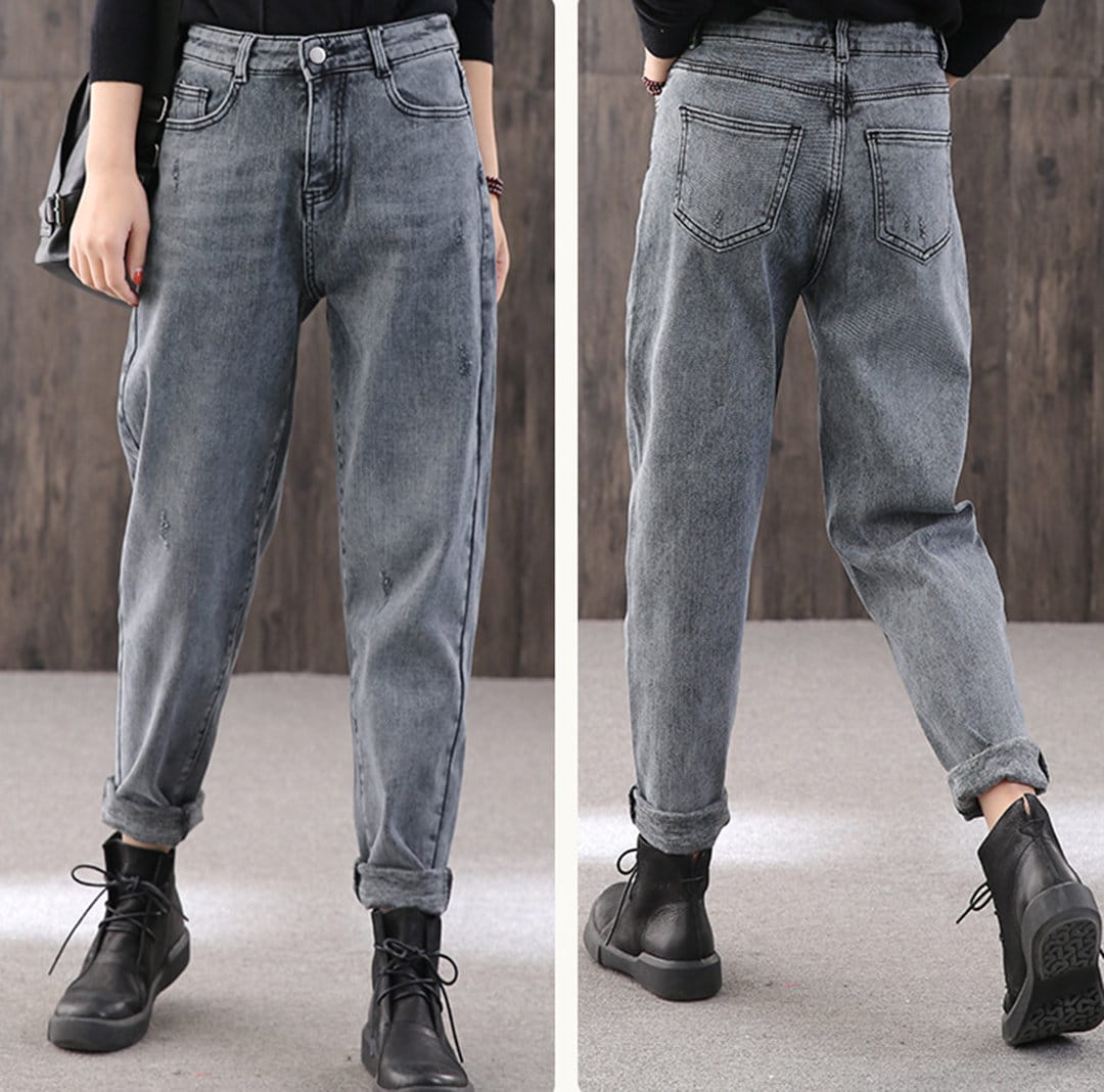 Winter Retro High-rise Casual Jeans Long Plus Velvet Warm | Etsy