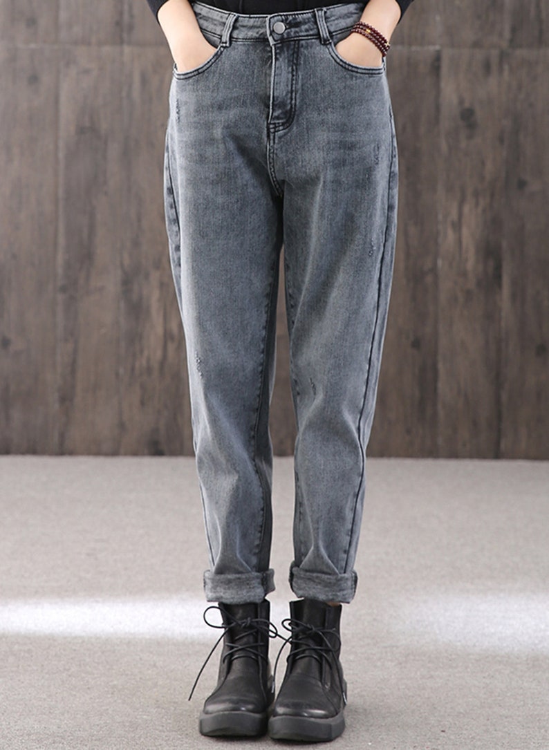 Winter Retro High-rise Casual Jeans Long Plus Velvet Warm - Etsy