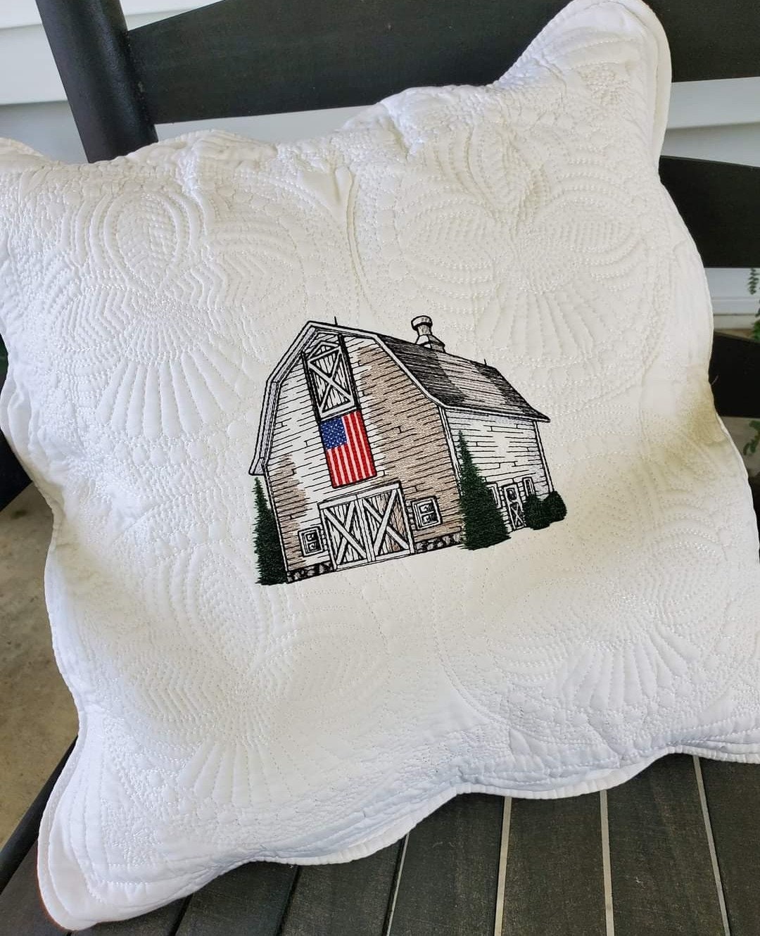 Quilted Pillow Cover With Embroidered Barn - Etsy