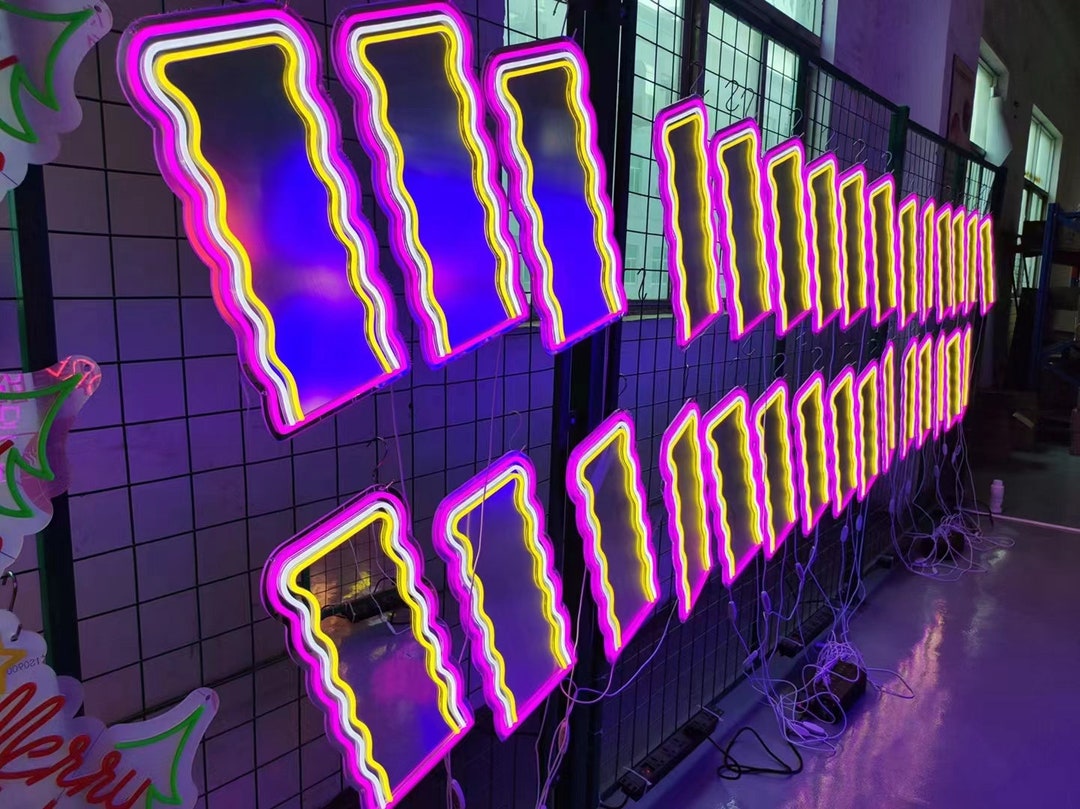 Wavy Neon Mirror, Wall Mirror, Wall Decor, Makeup Mirror, Cusotm Neon ...