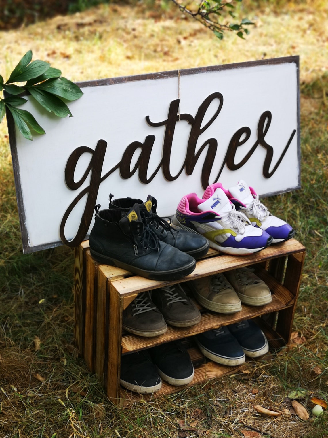 24 Wooden Shoe Rack Farmhouse Shoe Rack Rustic Shoe | Etsy