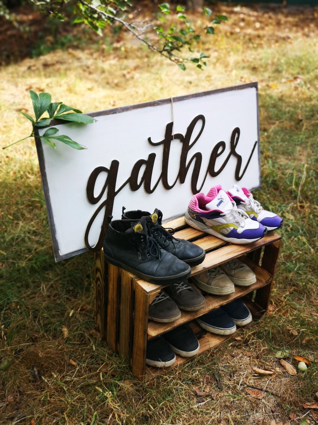 24" Farmhouse Shoe Rack Rustic Shoe Rack Wooden Shoe Crate Decoration ...