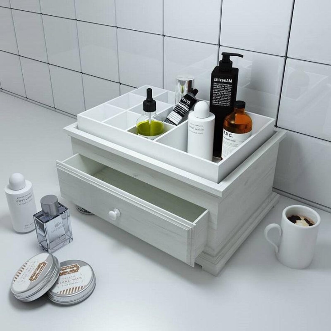 Men Organizer Box Mens Care Bath Cosmetic Organizer Wooden Nightstand ...