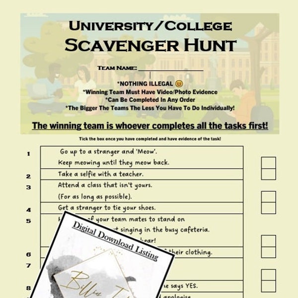 College Campus Scavenger Hunt - Etsy