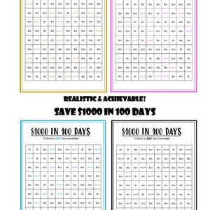 The Achievable Saving Chart, Save 1000 Dollars in 100 Days, Includes ...