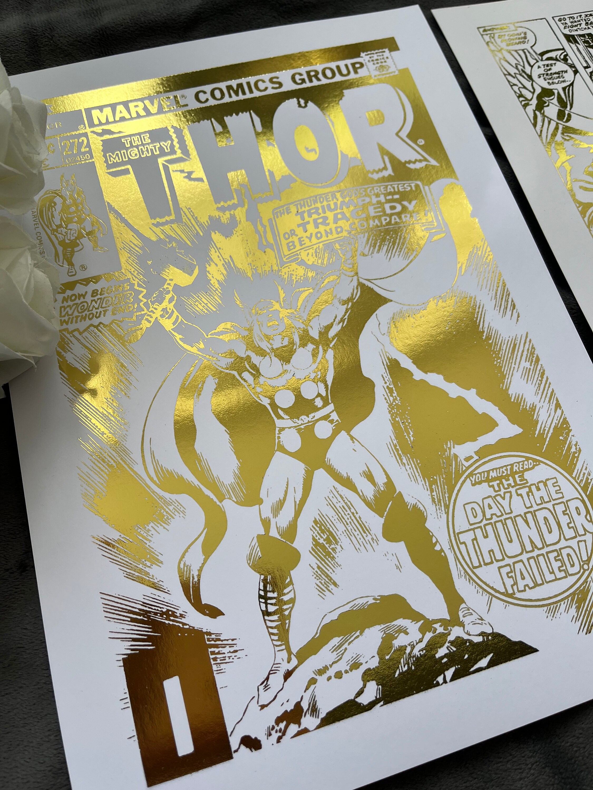 Set of 2 Thor Comic Book Foil Prints, Thor, Thors Hammer, Comics, Comic ...