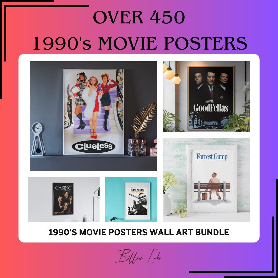 1990s Movie Posters Bundle | 450+ Vintage Film Poster Images | Retro ...