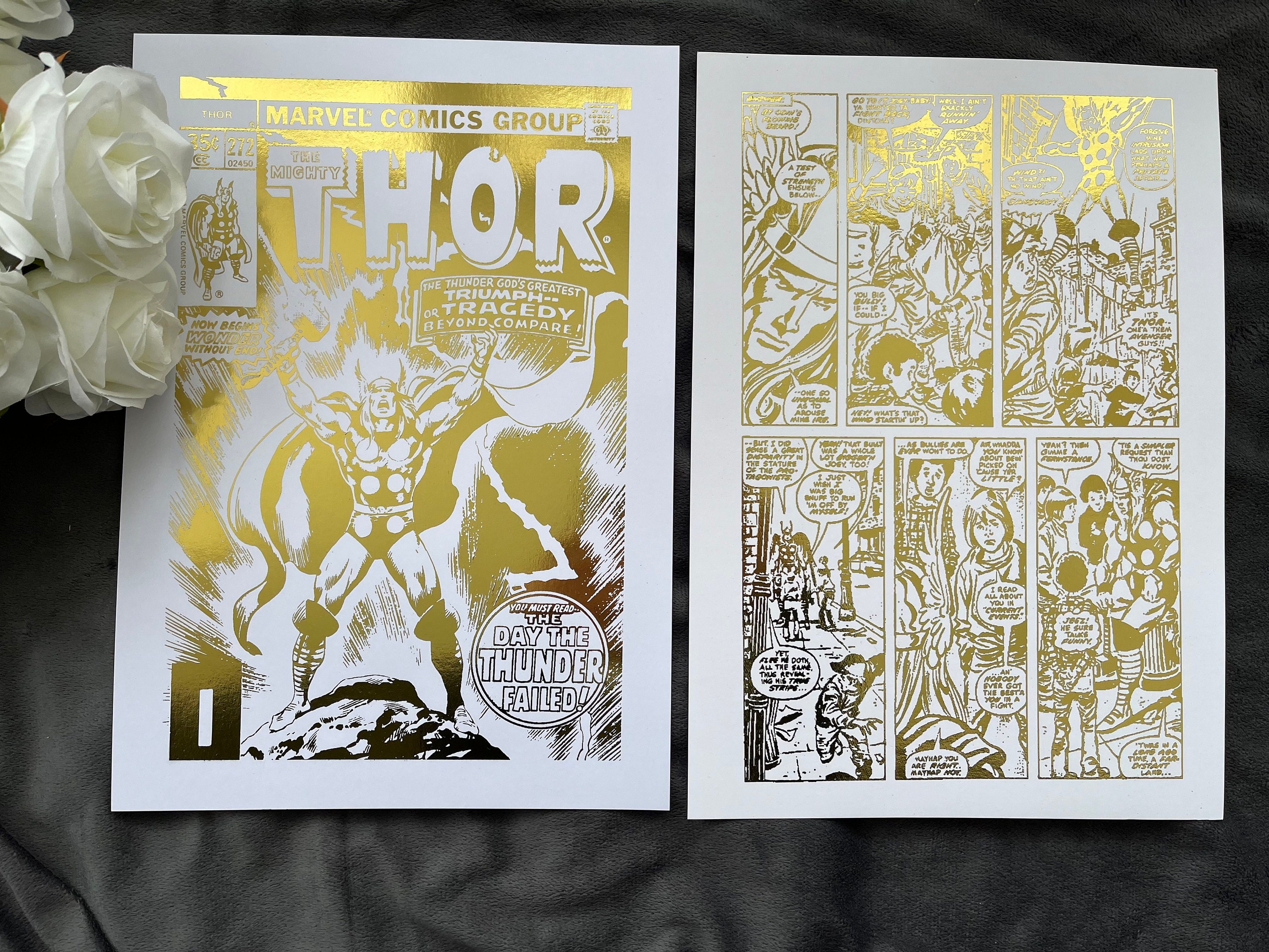 Set of 2 Thor Comic Book Foil Prints, Thor, Thors Hammer, Comics, Comic ...