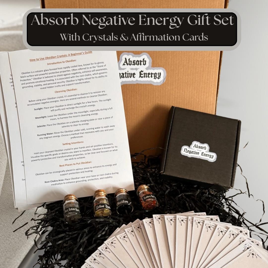 Absorb Negative Energy Gift Set - Crystals, Affirmation Cards and ...