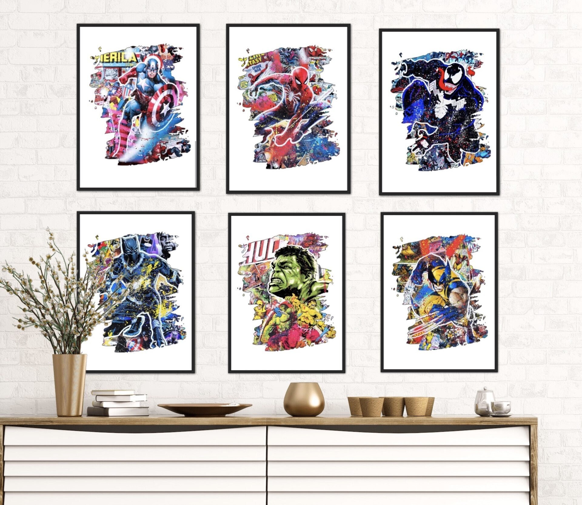 Set of 6 Superhero Prints, Splash Prints, Spider-man Prints, Digital ...