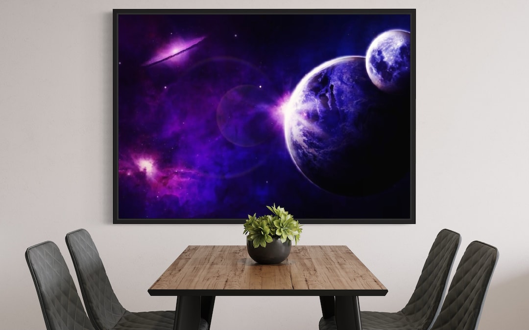 Purple Space Digital Download, Stars & Planets Art, Space Art, Moon and ...