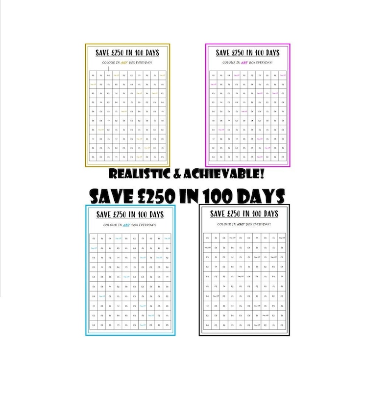 The Achievable & Realistic Saving Chart Save 250 Pounds in - Etsy