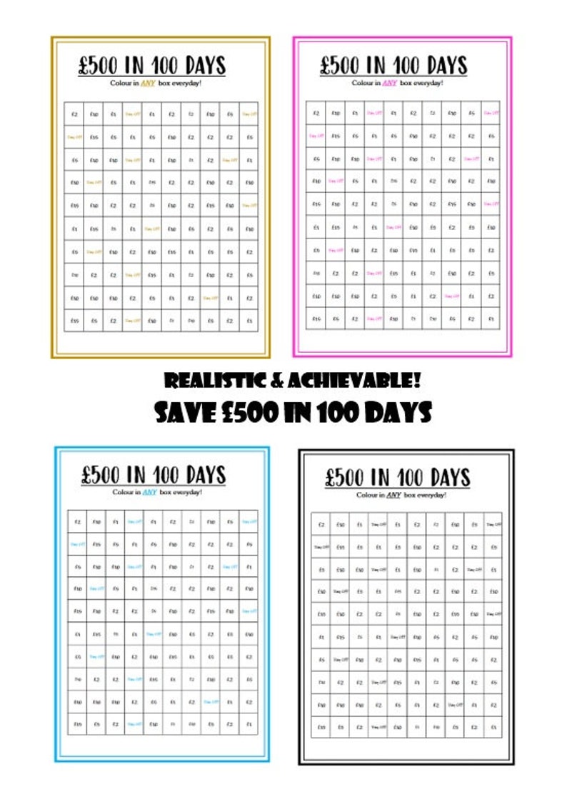 The Achievable & Realistic Saving Chart Save 500 Pounds in - Etsy
