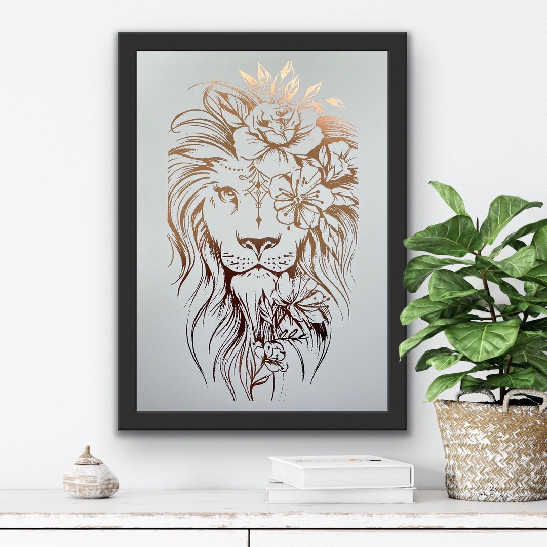 Lion Foil Print, Lion, Lion Tattoo Print, Lion Abstract, Frame Included ...