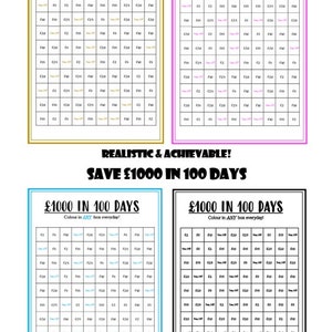 The Achievable Saving Chart, Save 1000 Pounds in 100 Days, Includes ...