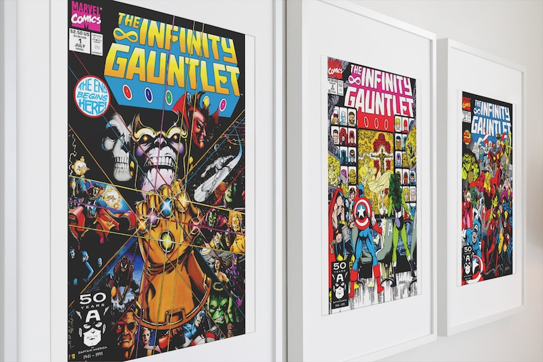 Infinity Gauntlet Comic Cover Prints: Avengers, Spider-man (digital ...