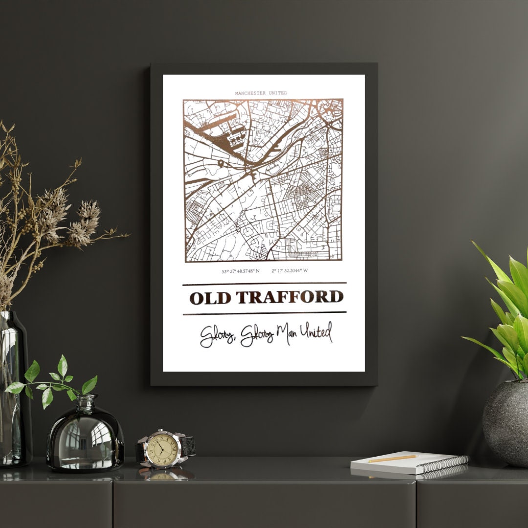 Old Trafford Foil Map Print, Manchester United Map, Man United Prints ...