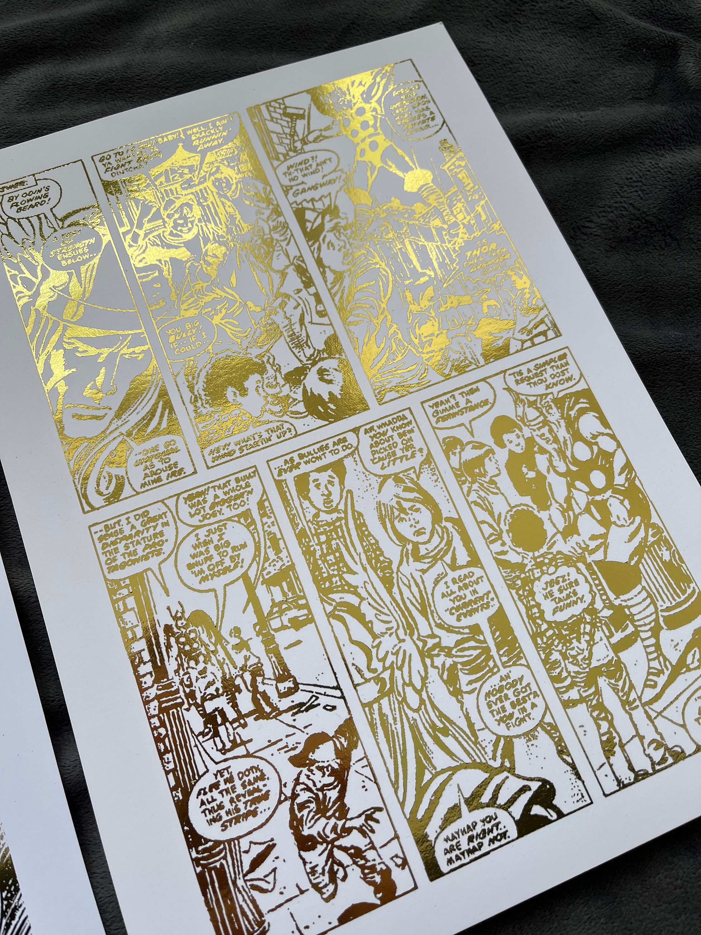 Set of 2 Thor Comic Book Foil Prints, Thor, Thors Hammer, Comics, Comic ...