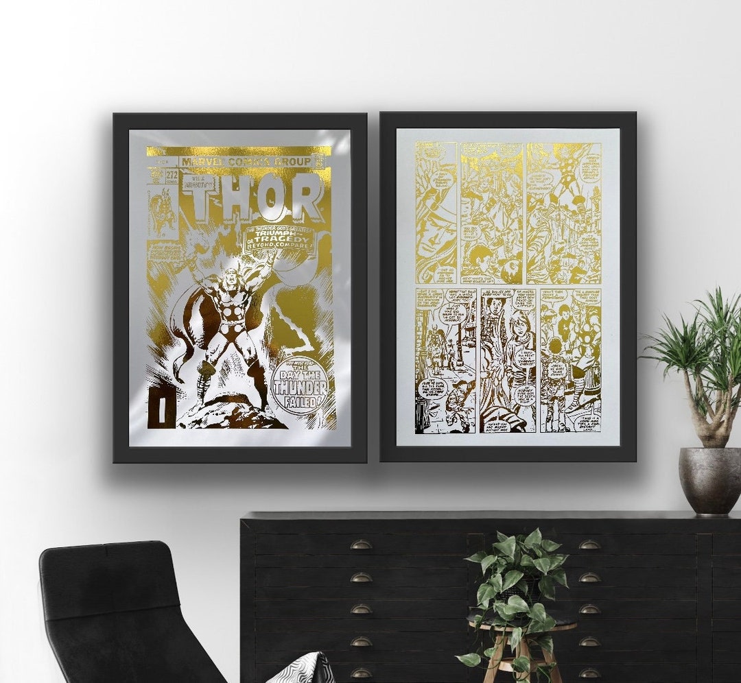Set of 2 Thor Comic Book Foil Prints, Thor, Thors Hammer, Comics, Comic ...