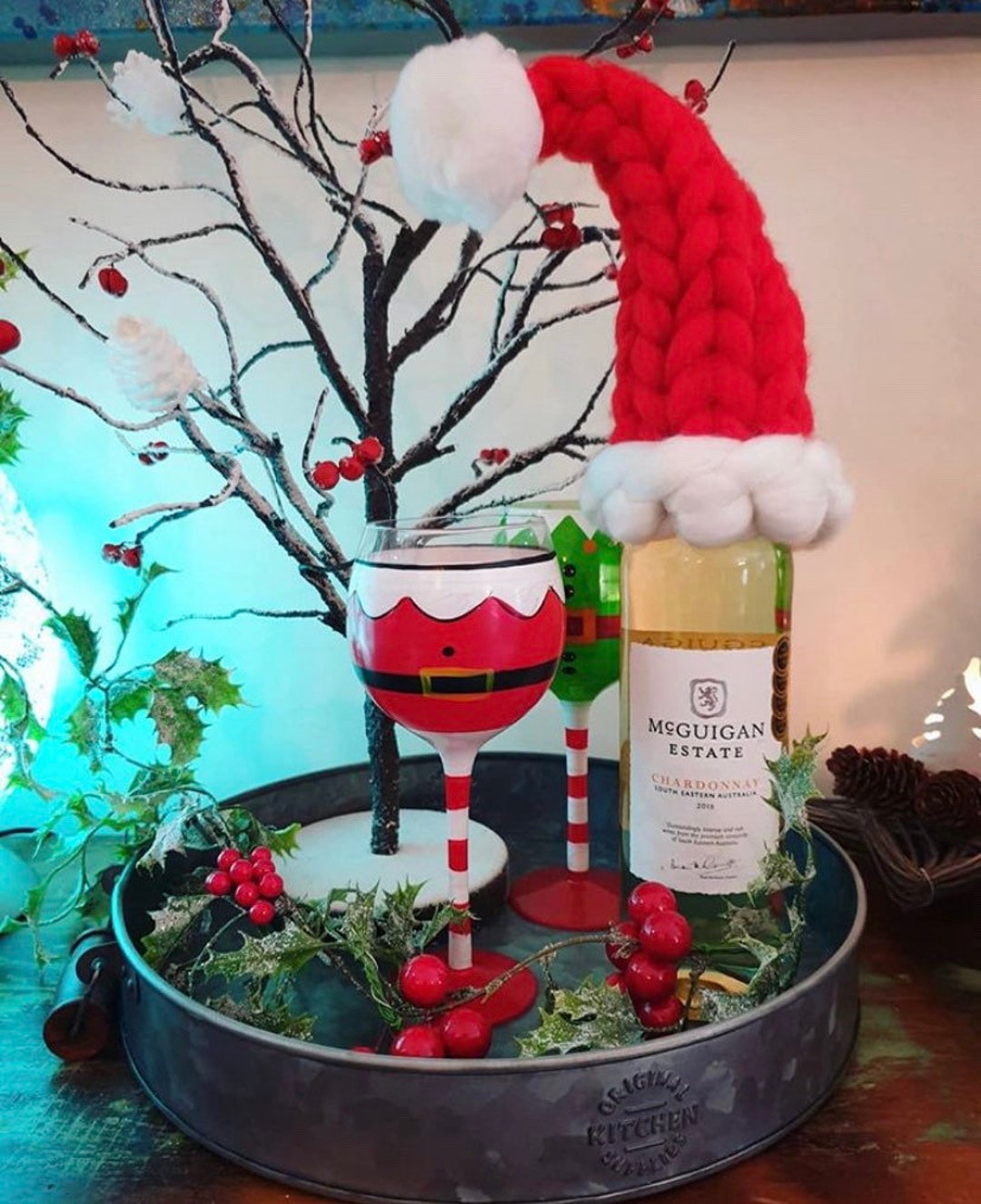 Mini Hand Knitted Santa Hat Wine Bottle Topper / Gin Cosy / Tree Topper ...