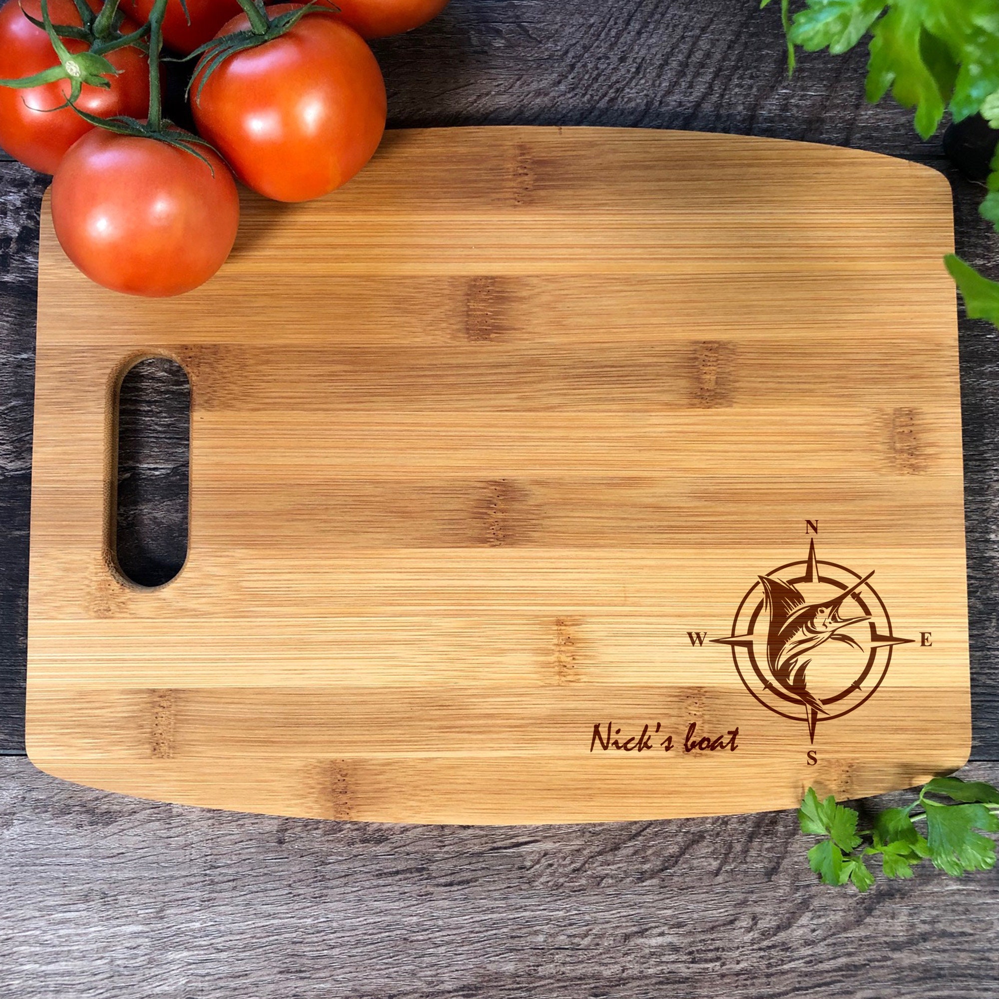 Personalized Marlin Compass Cutting Board: Engraved Wood Fisherman Gift ...