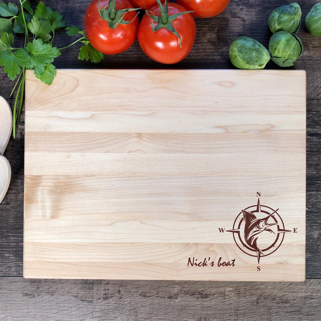 Personalized Marlin Compass Cutting Board: Nautical Gift for Fishermen ...