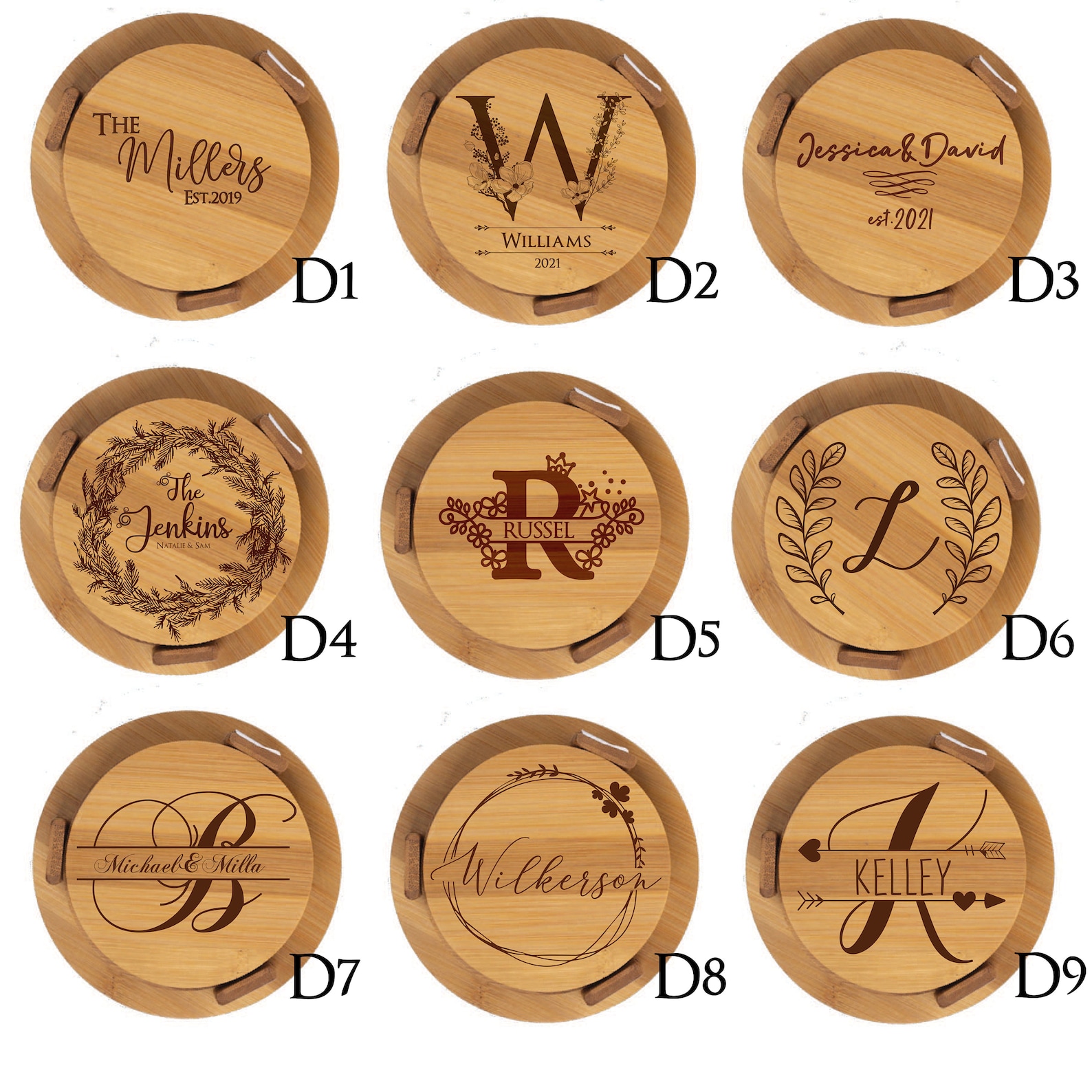 Custom Coaster Set With Holder Bamboo Coaster Set | Etsy