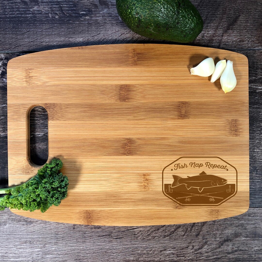 Personalized Bamboo Cutting Board: Fish Nap Repeat, Engraved Gift - Etsy