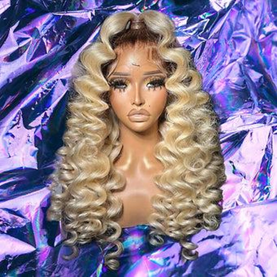 Zafia Ombre Blonde Loose Curls Premium Remy 100% Human Hair Lace Front ...