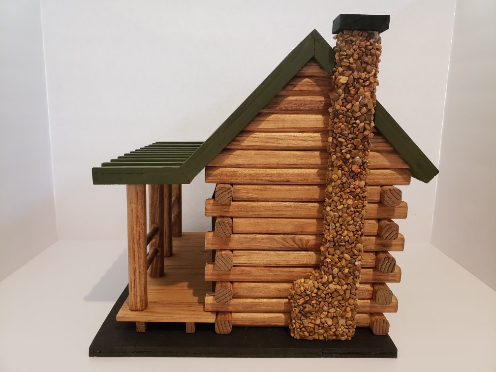 Hand Crafted Log Cabin Bird House With Stone Chimney - Etsy