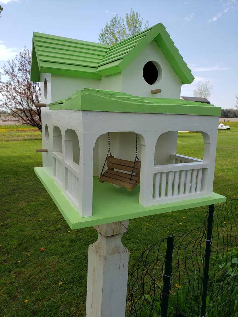 Country Farm House Birdhouse With Porch and Swing - Etsy