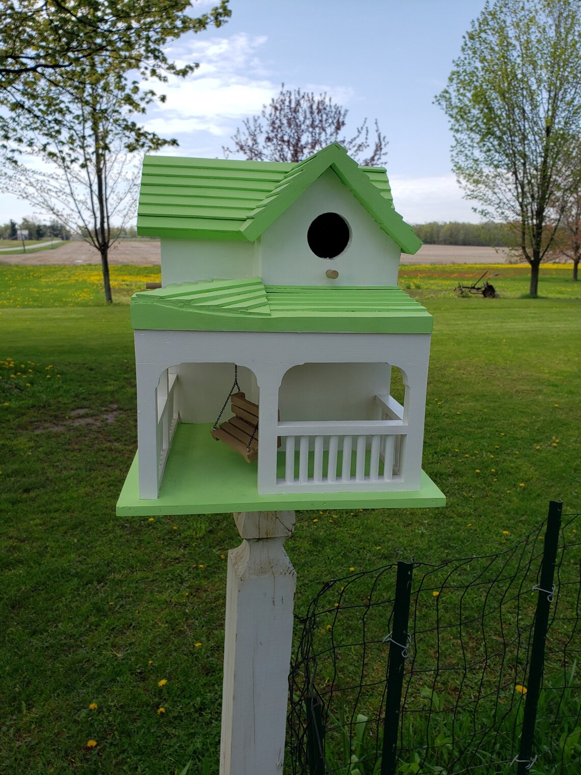 Country Farm House Birdhouse With Porch and Swing - Etsy