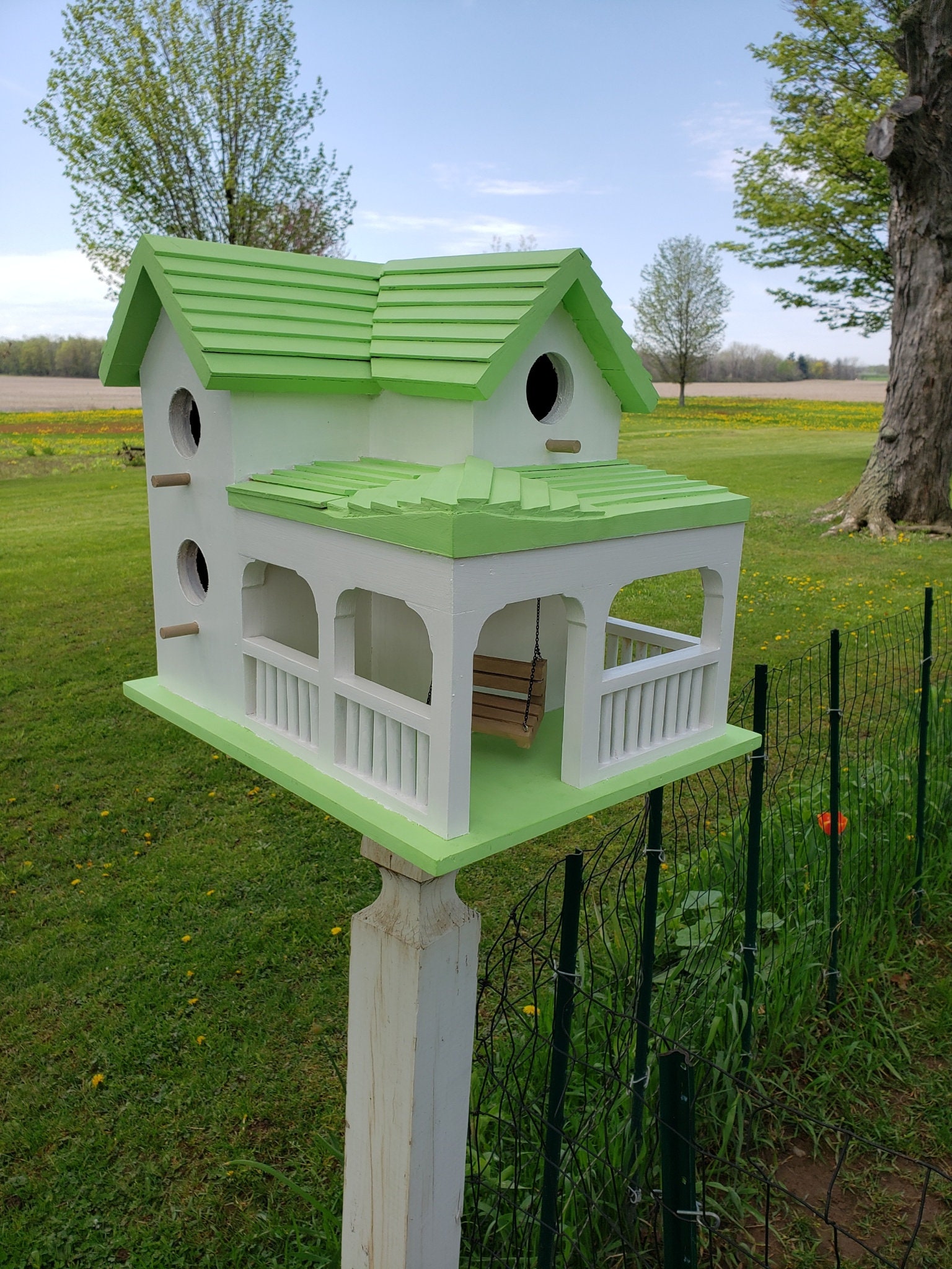 Country Farm House Birdhouse With Porch and Swing - Etsy