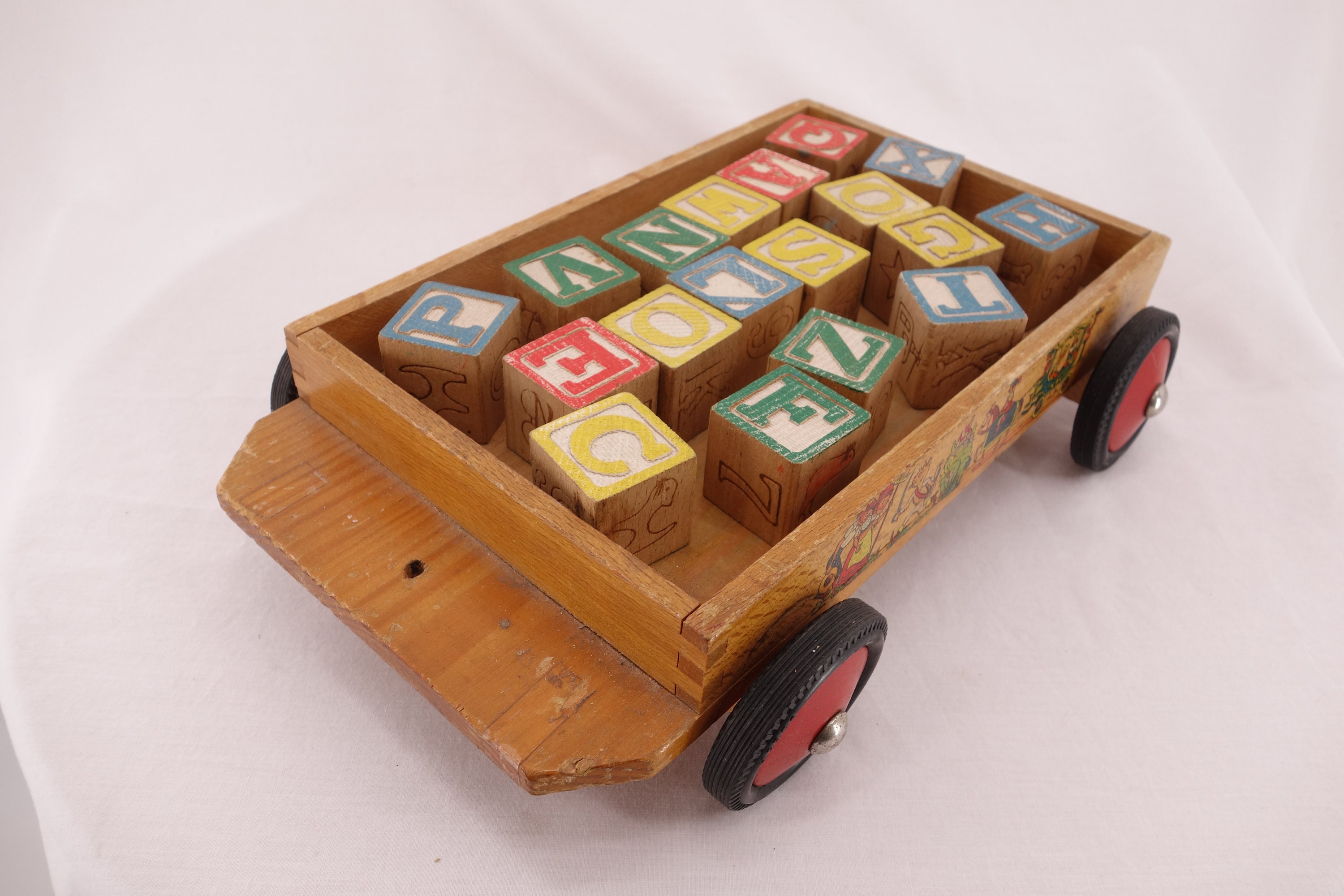 Vintage Wood Block Wagon Nursery Rhyme Graphics Red Wheels - Etsy
