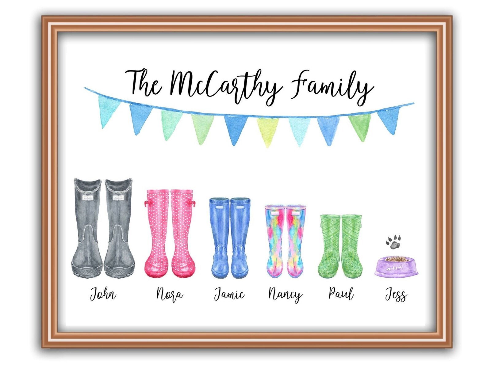 Personalised Family Wellies Print Welly Boot Print | Etsy