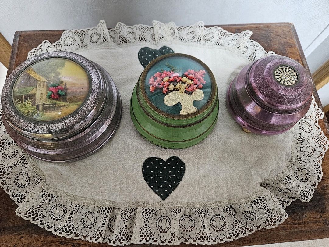 1 Set of 3, Vintage, 1930-40's Era, , Powder Puff, Jewelry Music Boxes ...