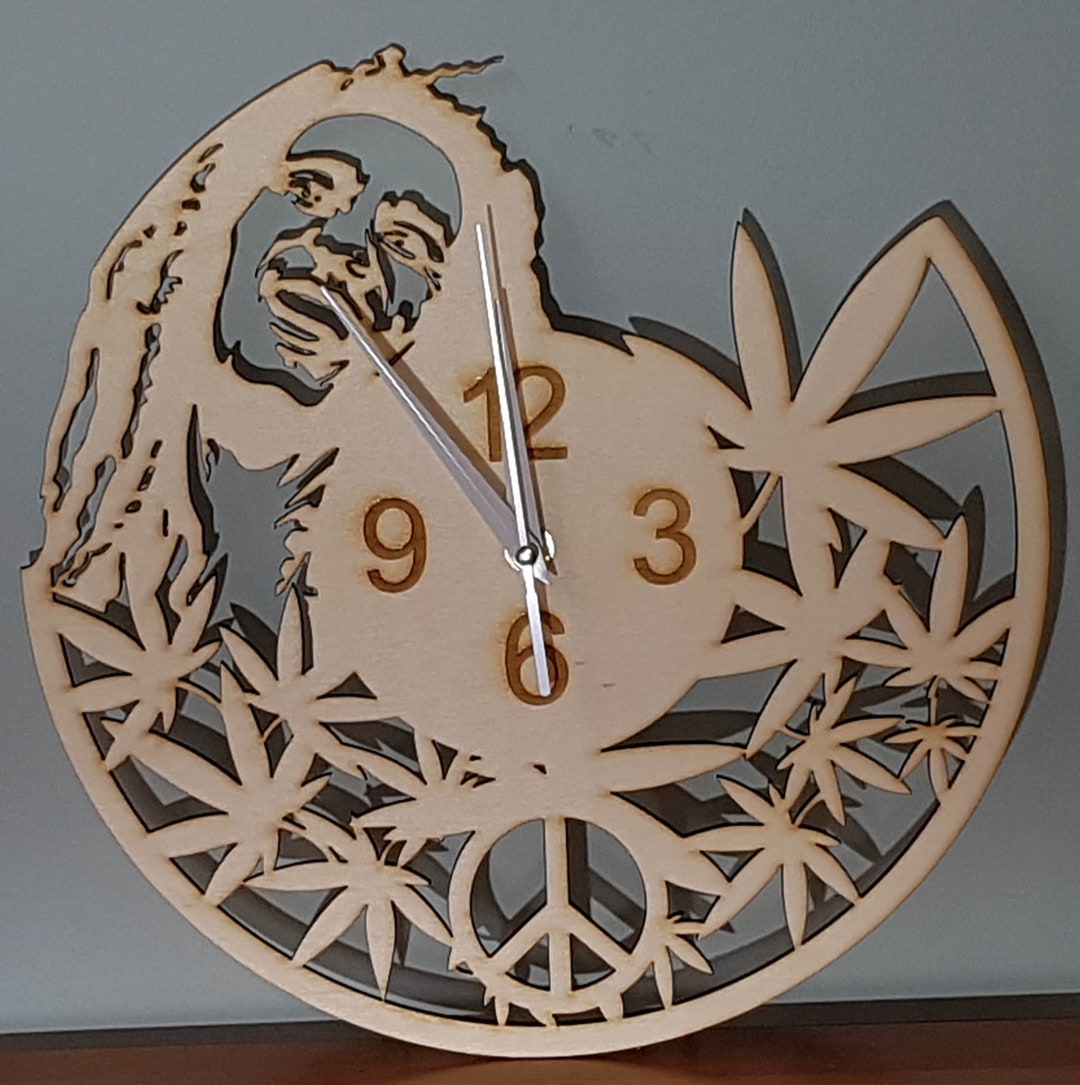 Bob Marley Wooden Wall Clock, Wall Decoration, Gift, Present, Hemp Weed ...