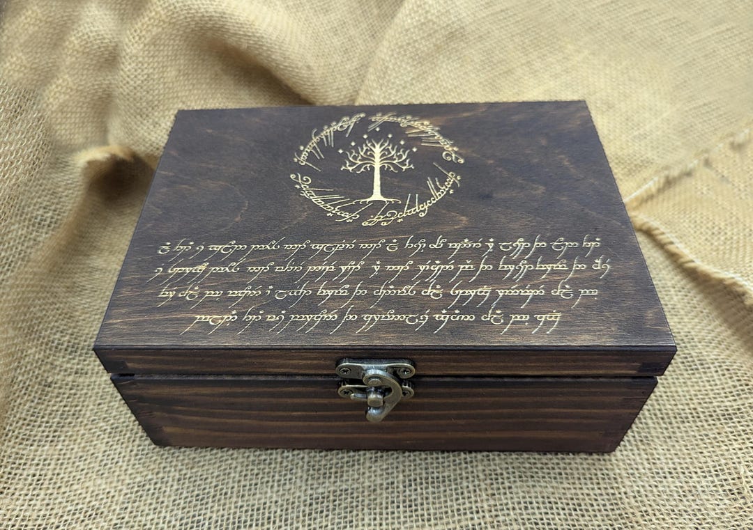 Elvish Wooden Box With Custom Engraving Gondor Tree - Etsy