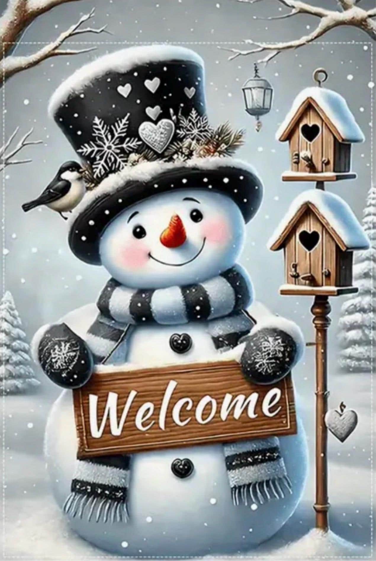 Welcome Snowman Garden Banner Flag 12 X 18 | Double Sided Burlap ...