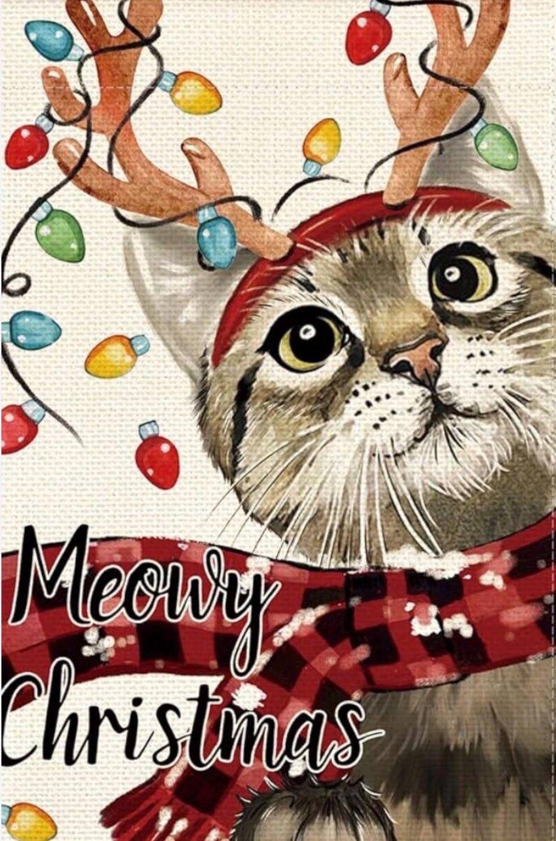 Meowy Christmas Cat Garden Flag | Burlap Holiday Banner - Etsy